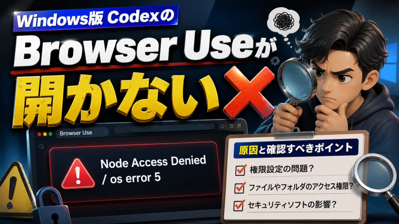 Windows版CodexのBrowser Useが開かない「Node Access Denied / os error 5」原因と確認すべき ...