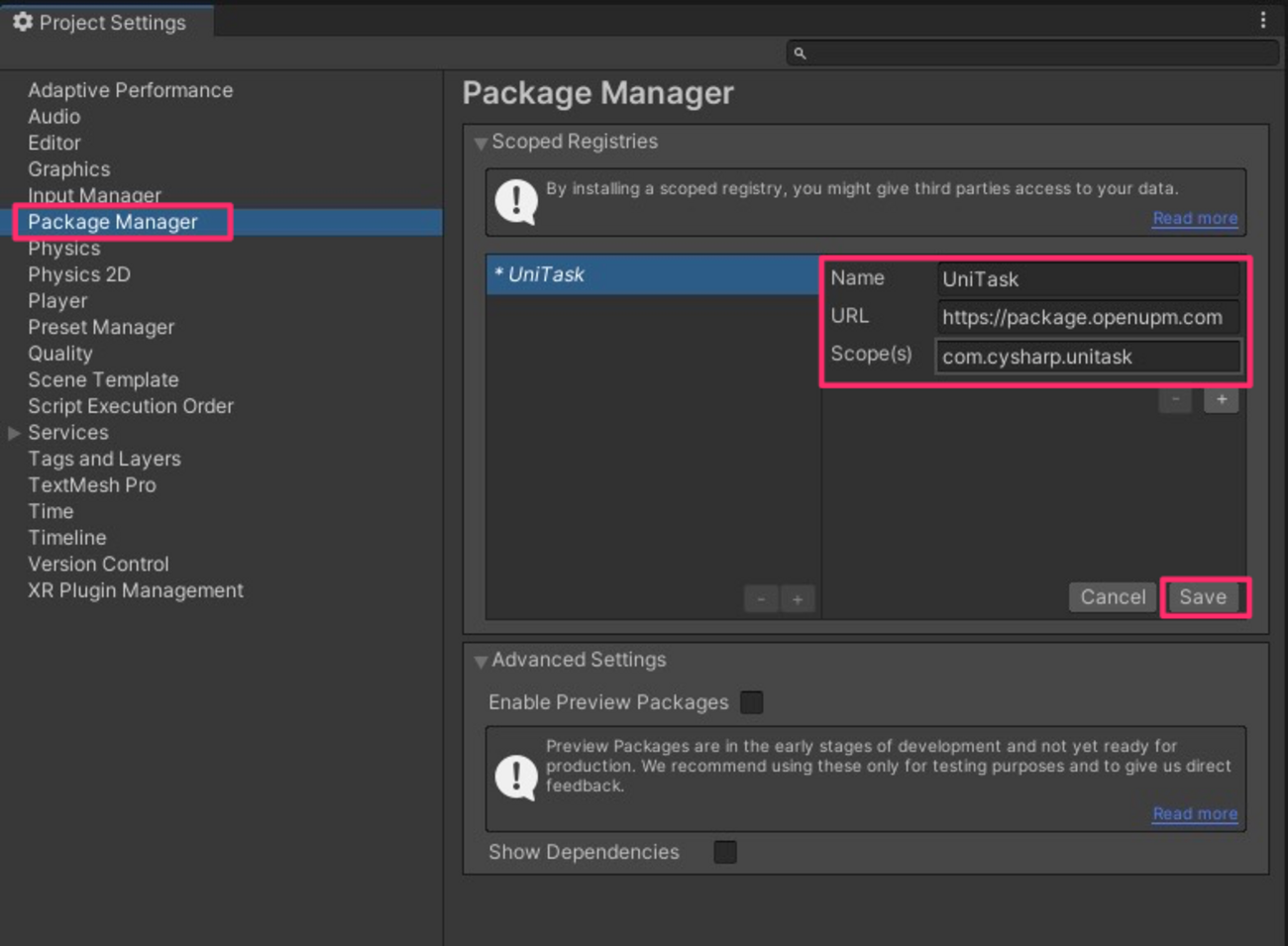 OpenUPM(Unity Package Manager)を使ってパッケージをインストールする方法 【Unity】 - (:3[kanのメモ帳]