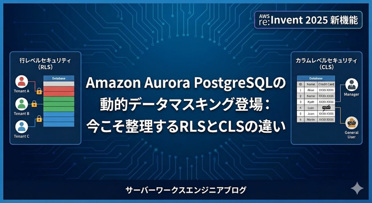 Amazon Aurora PostgreSQLの動的データマスキング登場：今こそ整理するRLSとCLSの違い - サーバーワークスエンジニアブログ