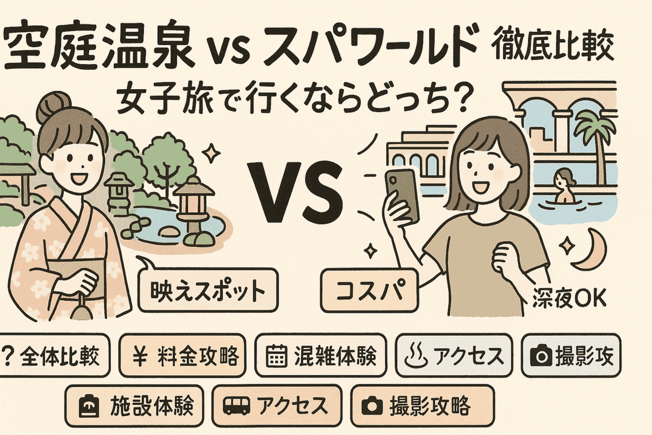 空庭温泉 vs スパワールド徹底比較｜女子旅で行くならどっち？映え・料金・アクセス完全ガイド - note’ no naka