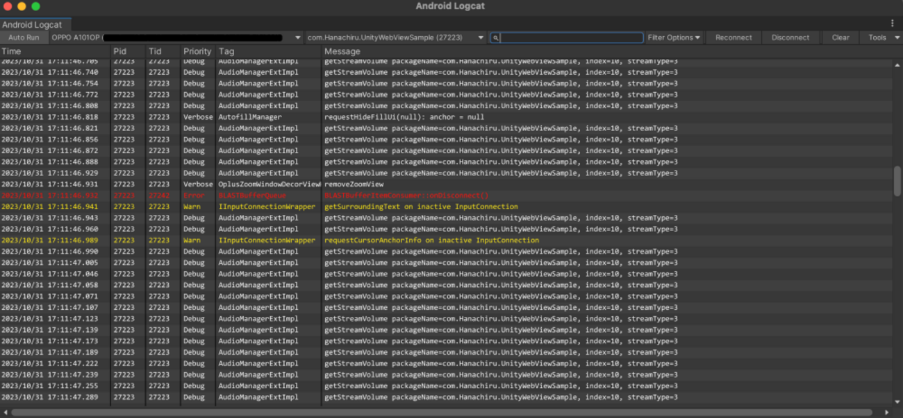 【Unity】公式パッケージ「Android Logcat」を利用してAndroidデバイスからのスタックトレースやログなどのメッセージをUnity Editorに表示する - はなちるのマイノート