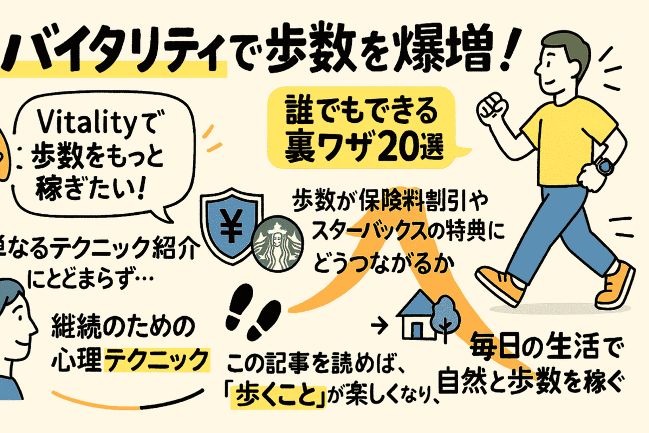バイタリティ×歩数稼ぎの裏ワザ20選｜初心者でも楽しく続く健康習慣 - note’ no naka