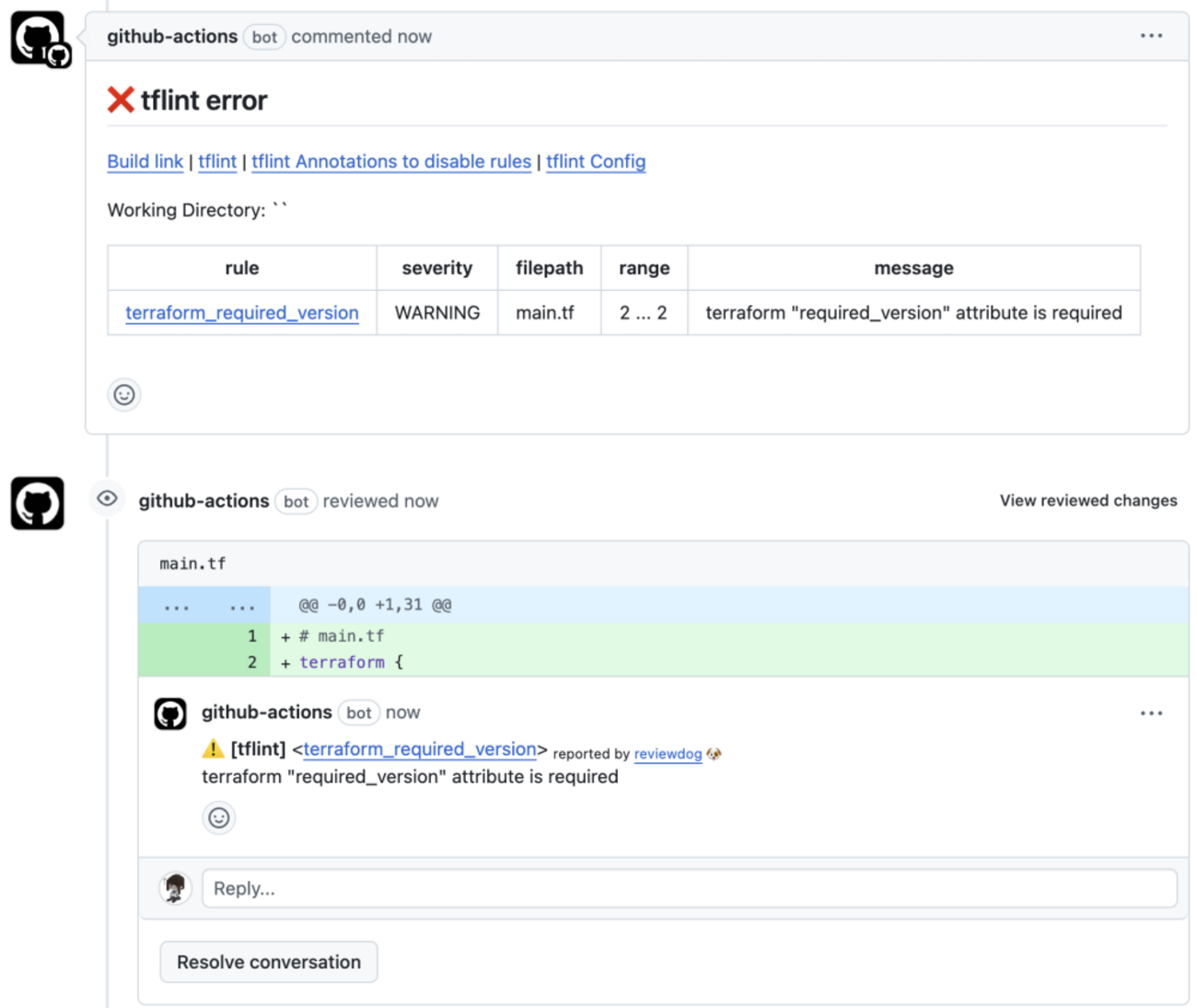 【Actions】suzuki-shunsuke/github-action-tflintを用いてterraformのlinter(tflint)をActionsで活用する - はなちるのマイノート