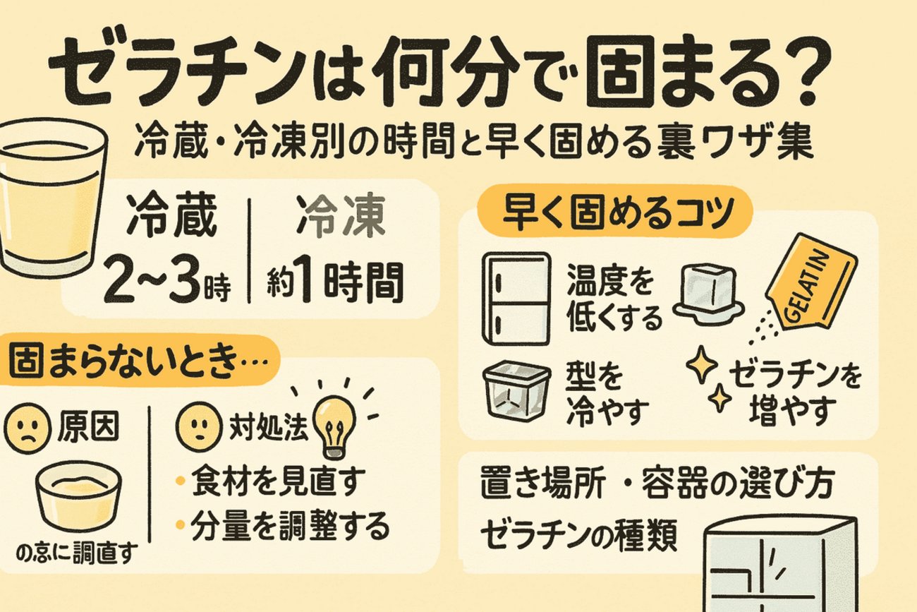ゼラチンは何分で固まる？冷蔵・冷凍別の時間と早く固める裏ワザ集 - note’ no naka