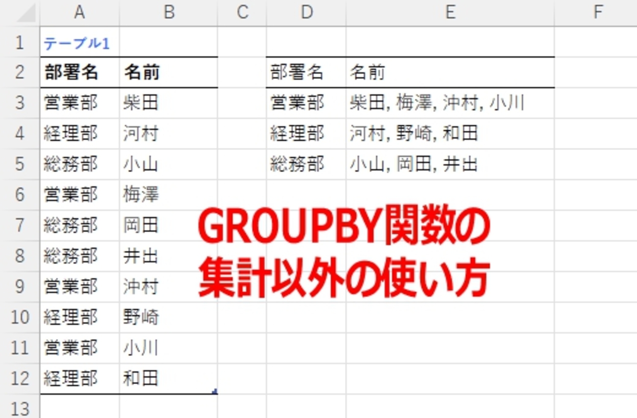 数式/関数：GROUPBY関数を使って文字列を連結表示する - なんでもエクセル（Nandemo Excel）