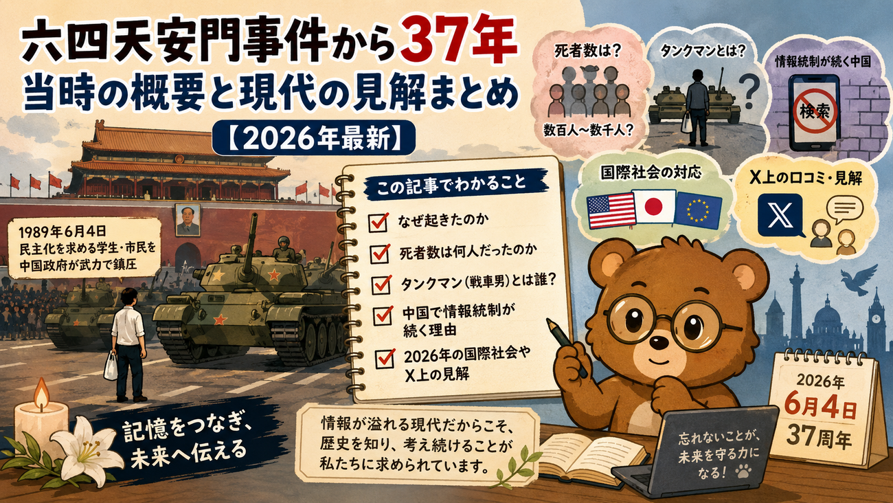 六四天安門事件とは【2026年最新】37年目の概要・死者数・情報統制・X口コミまで徹底解説 - T-Kumaブログ | 発達障害アラフォーの ...