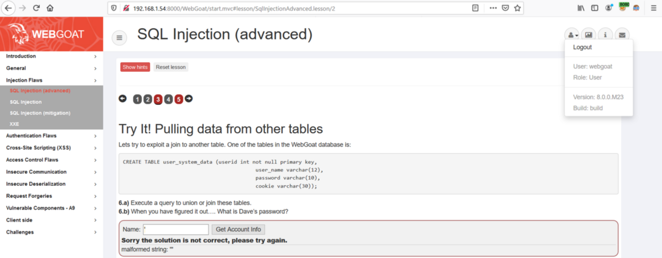 WebGOATでSQL Injection (advanced)⓷を演習してみた - Shikata Ga Nai