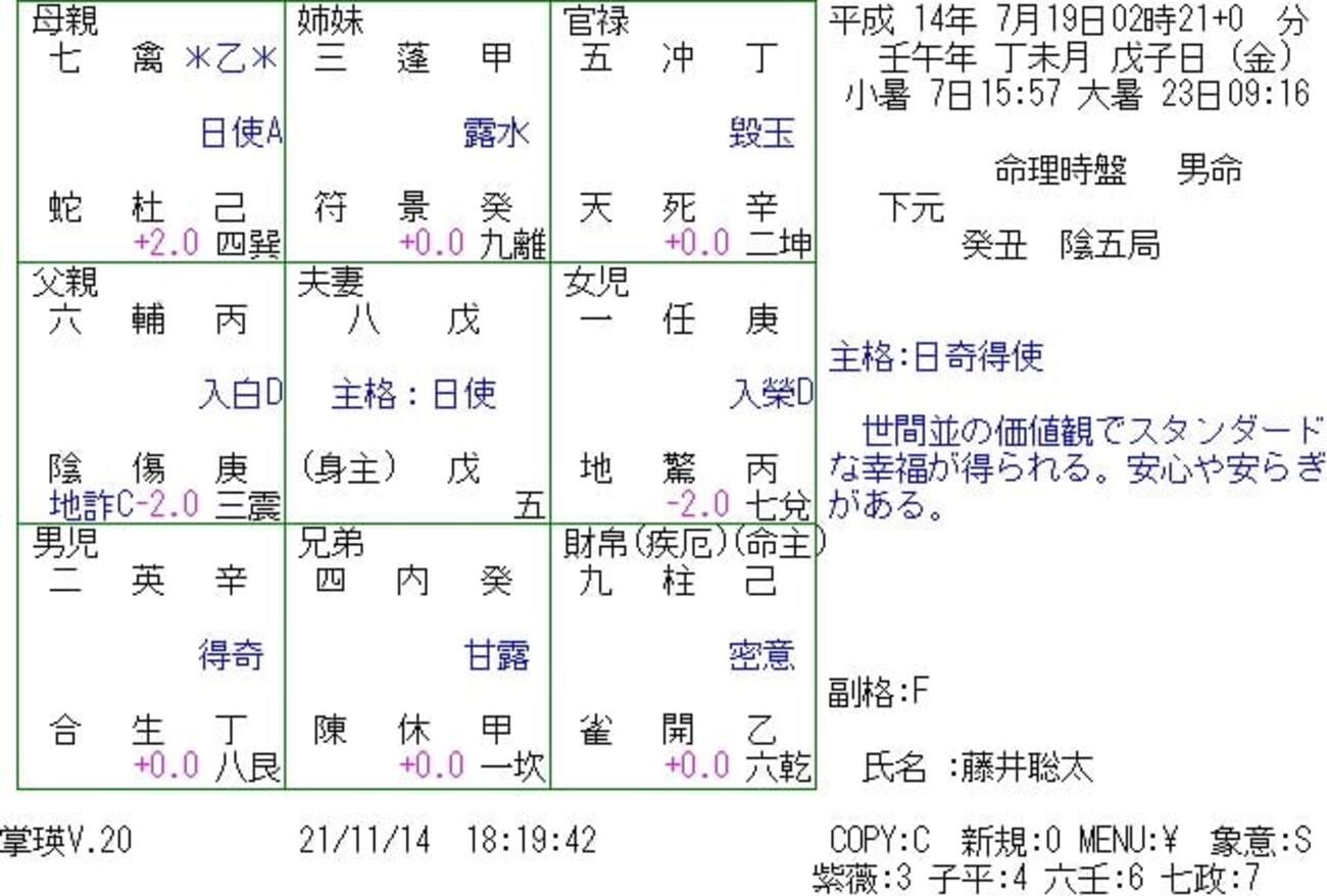 一年前 藤井聡太竜王の命式を看る その3 奇門遁甲命理 - 明澄五術・南華密教ブログ Ganzhi (干支) Bazi (八字) Zi Wei ...