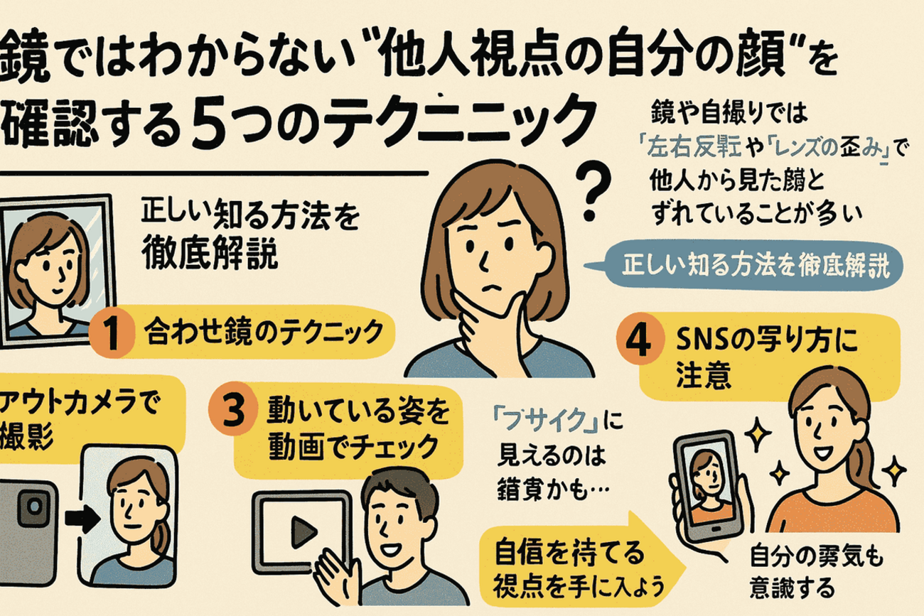 鏡ではわからない“他人視点の自分の顔”を確認する5つのテクニック - note’ no naka