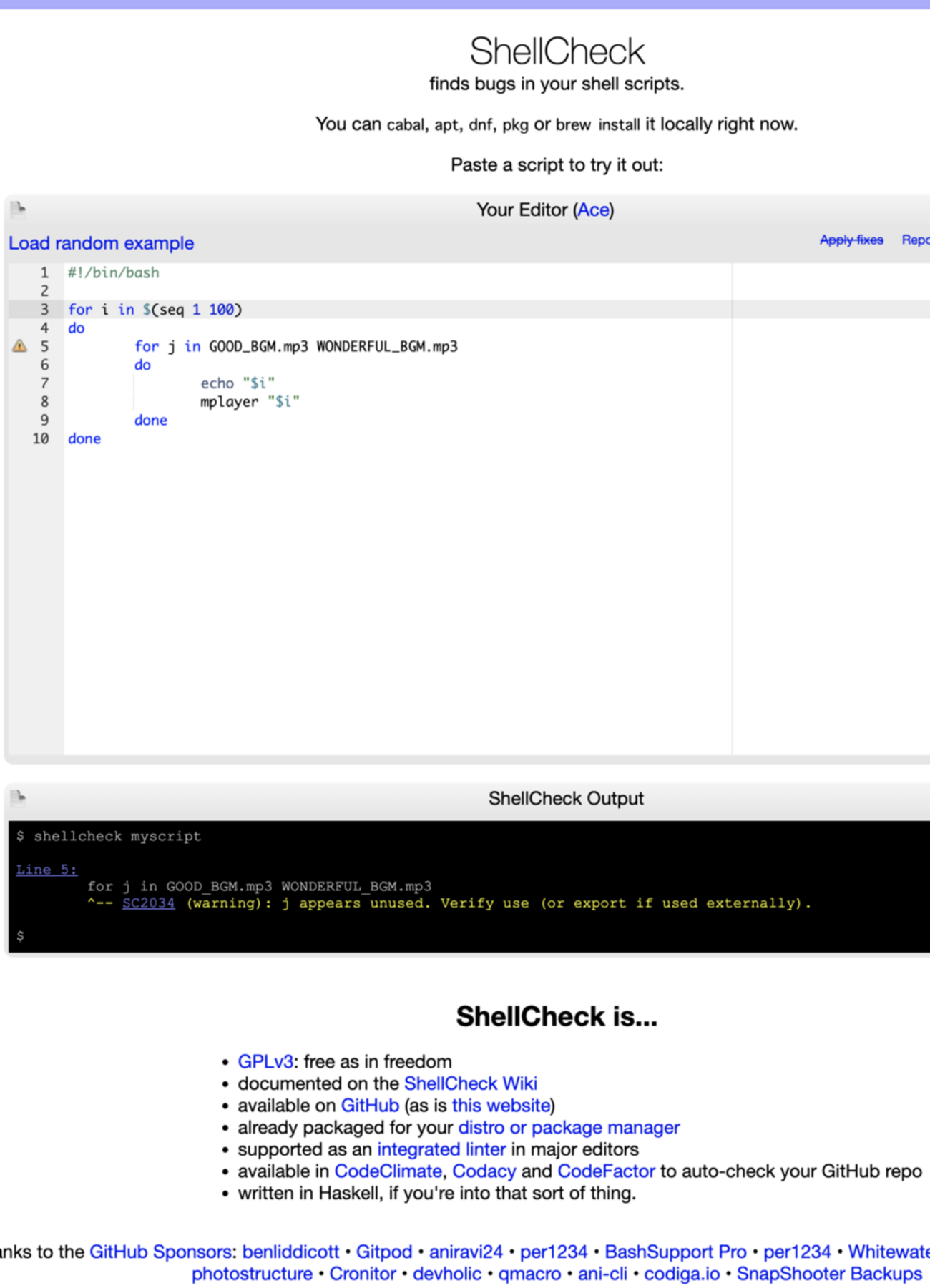 ShellCheckなる面白そうなサイト - min117の日記