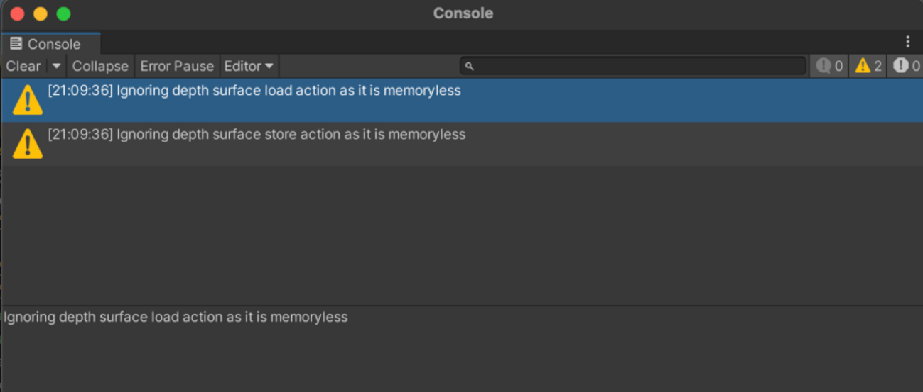 【Unity】「Ignoring depth surface load action as it is memoryless」というエラーに ...