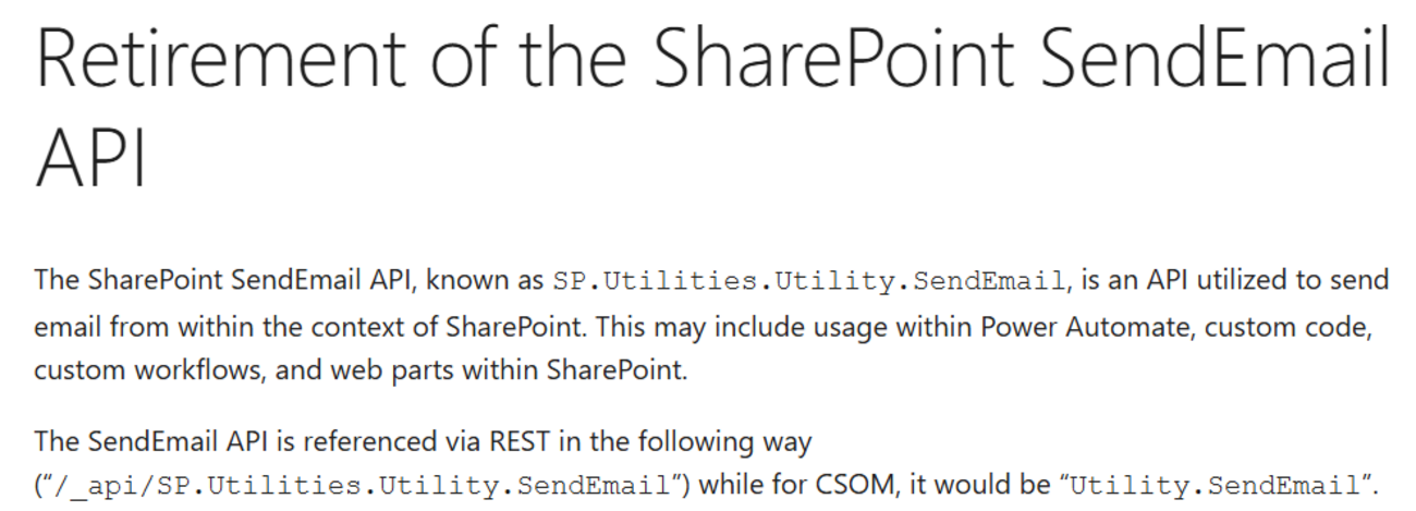 Microsoft 365 SharePoint SendEmail API の終了が発表されました - （）のブログ