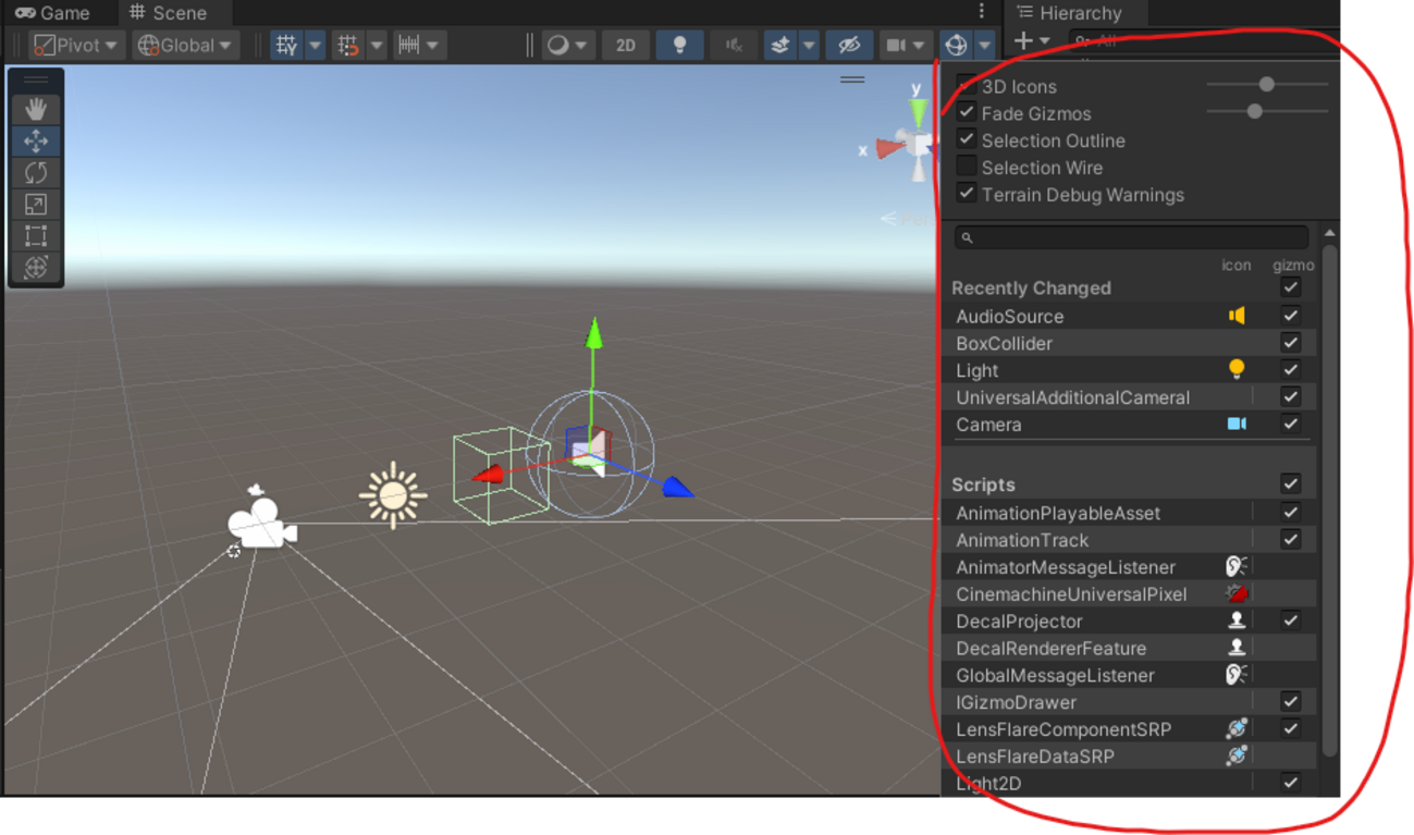 【Unity】Gizmoの表示状態をスクリプトから制御する - 7080 + 1
