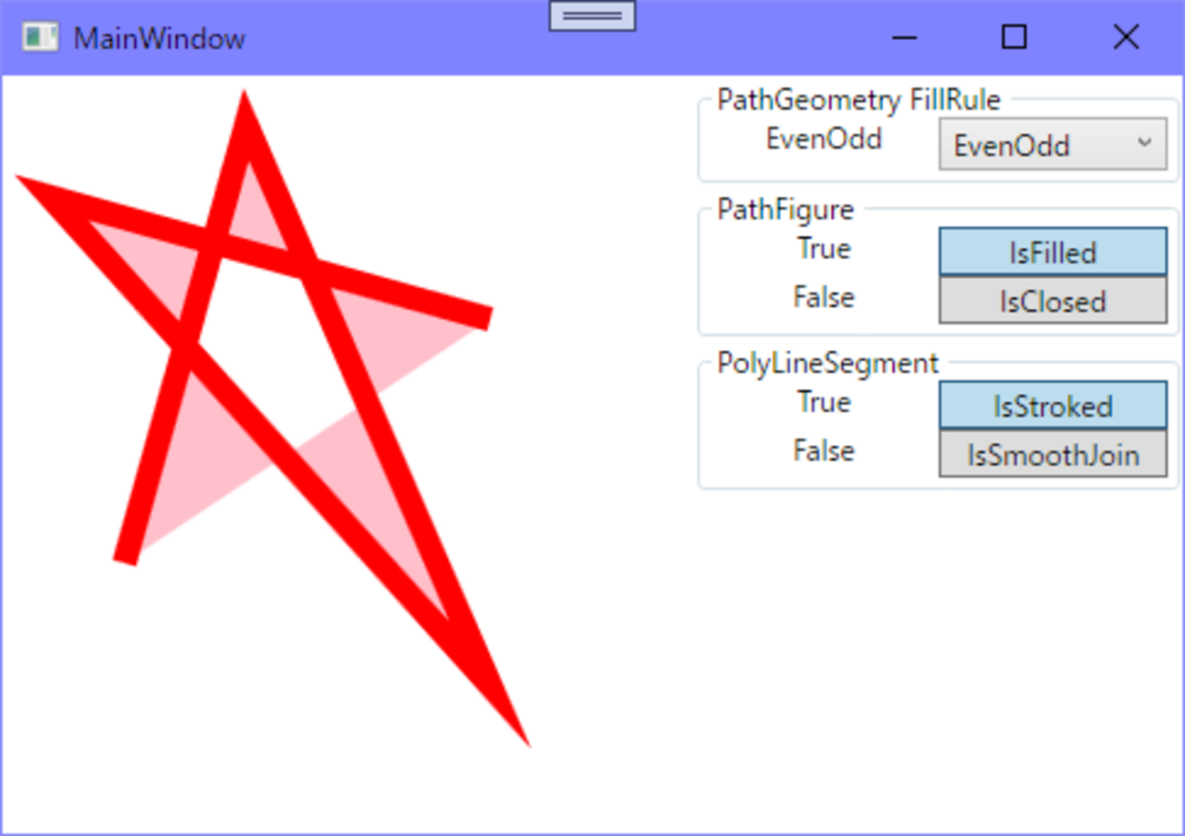 WPF、PathGeometryで直線図形を描画したときの動作確認してみた、FillRule、IsFilled、IsClosed ...